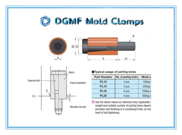 DGMF Mold Parting Lock Sets M5x10 to M12x24 | DGMF Mold Clamps Manufacturer